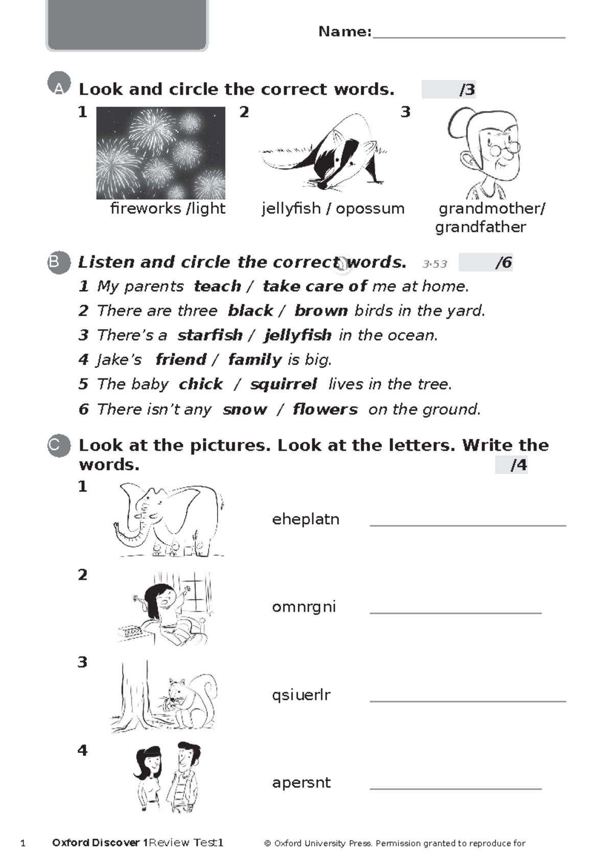 Oxford Discover 1 Review Test 1 - Vocabulary and Comprehension ...
