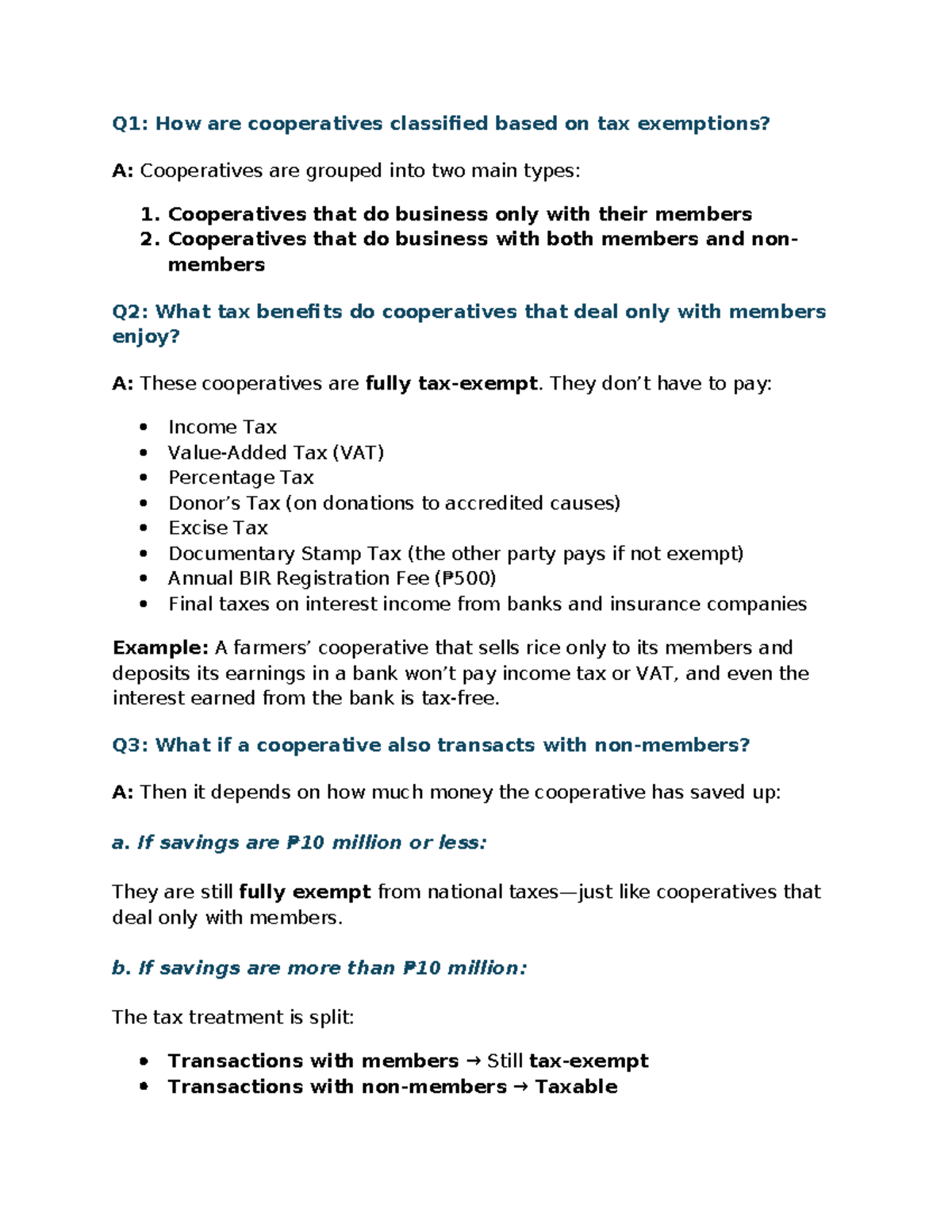 Guide to Q&A on Tax Classifications and Exemptions for Cooperatives (RA ...