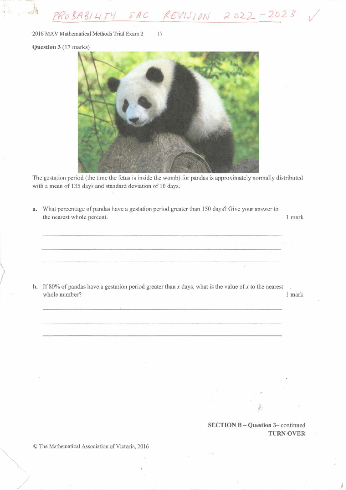 Probability Practice SAC Revision 2016 MAV Mathematical Methods Exam 2 - Studocu