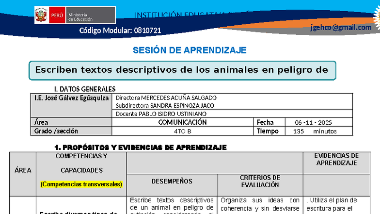 Escribe Textos Descriptivos sobre Animales en Peligro - I.E. Gálvez ...