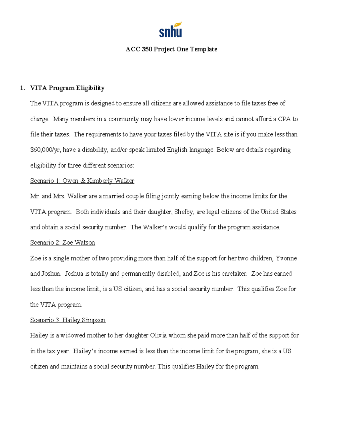 ACC 350 VITA Program Tax Filing Process Guide - Studocu