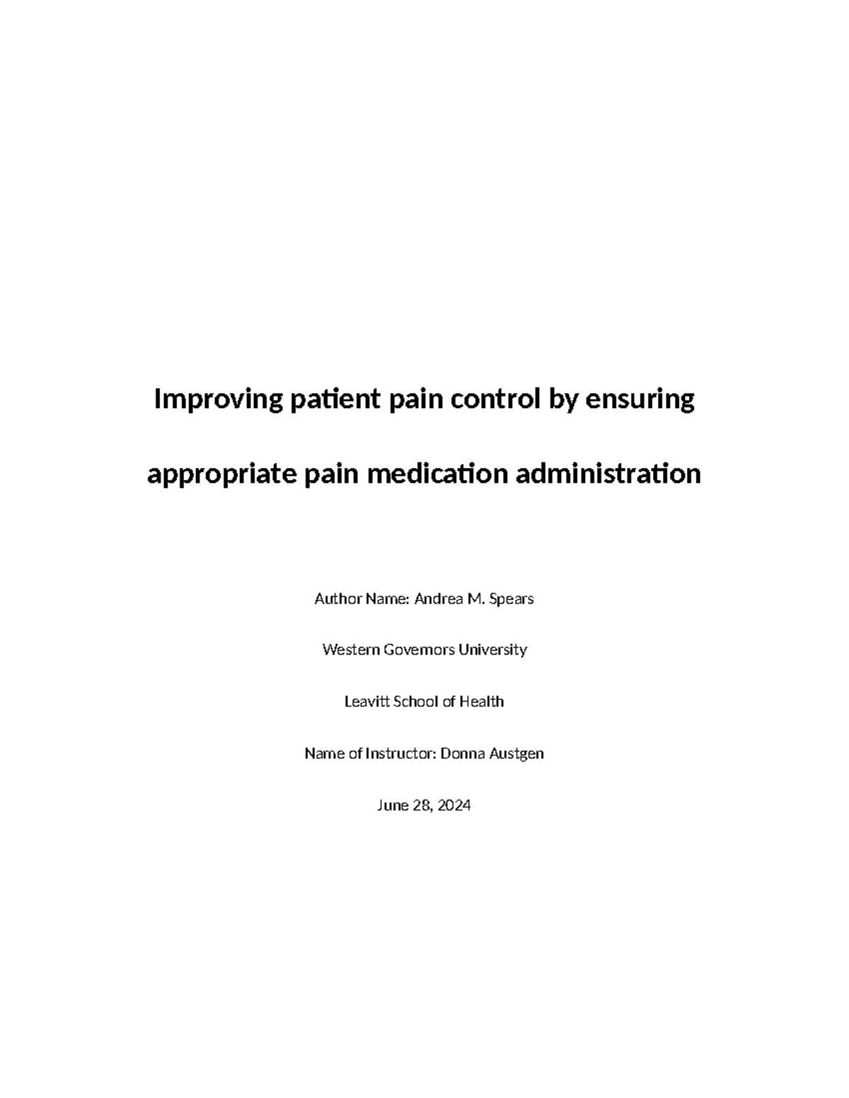 D156: Improving Inpatient Pain Management Protocols and Training - Studocu