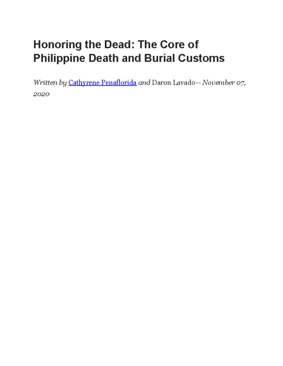 Philippine Burial Customs: Honoring the Dead Across Cultures - Studocu
