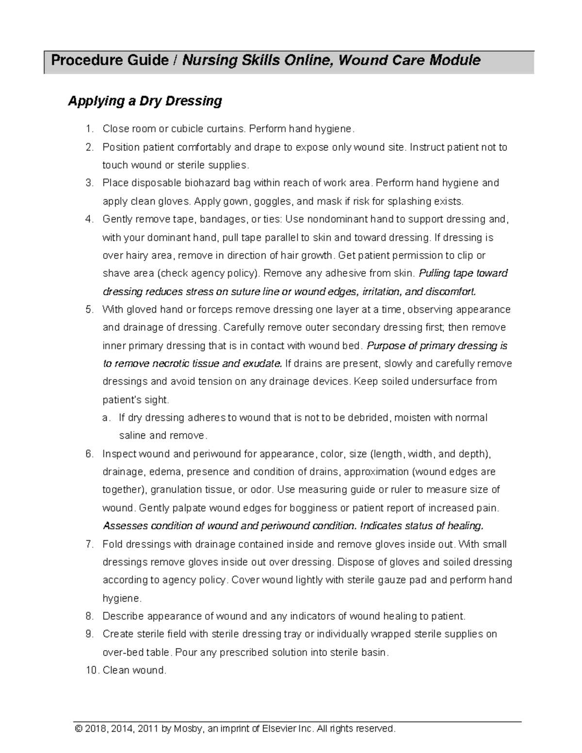 Applying Dry Dressings: Nursing Procedure Guide for Wound Care - Studocu