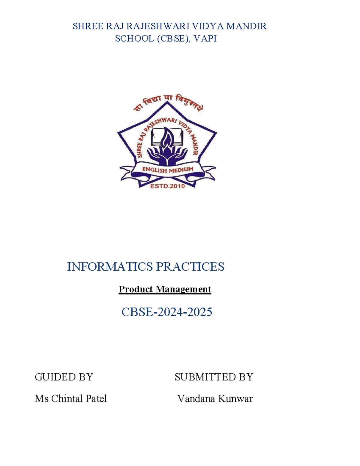 Informatics Practices Project on Product Management (Class XII) - Studocu