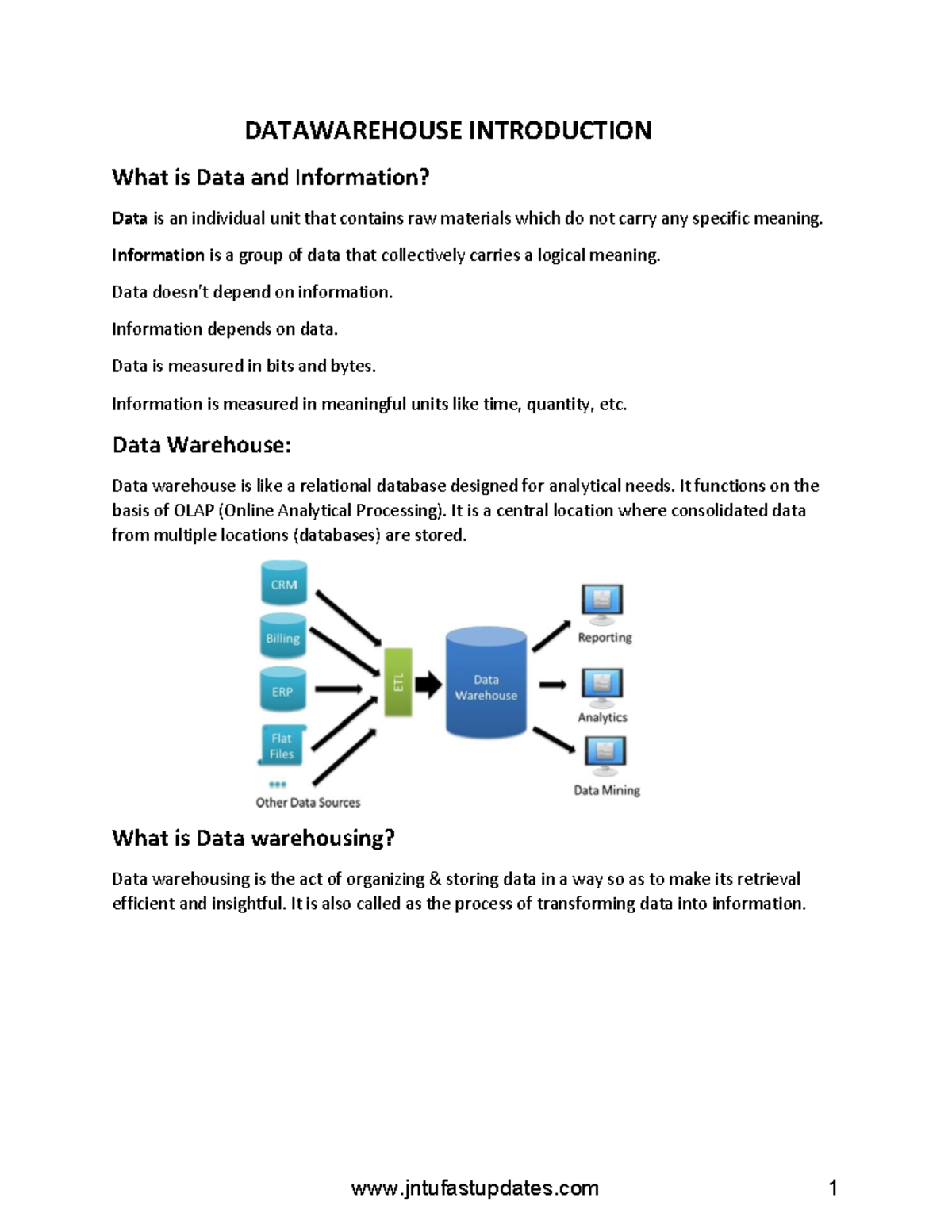 DWDM Unit-1: Data Warehouse Concepts and Multi-dimensional Models - Studocu