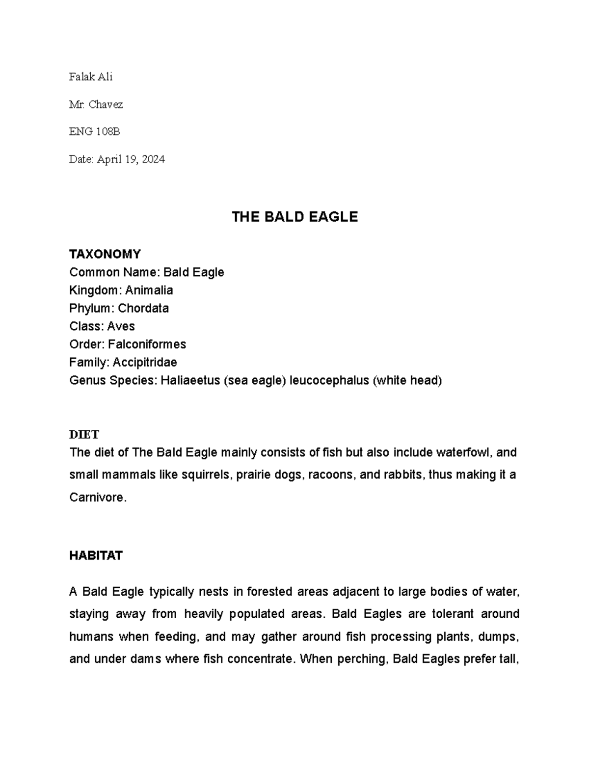 ENG 108B: Graded Assignment on The Bald Eagle Research Project - Studocu