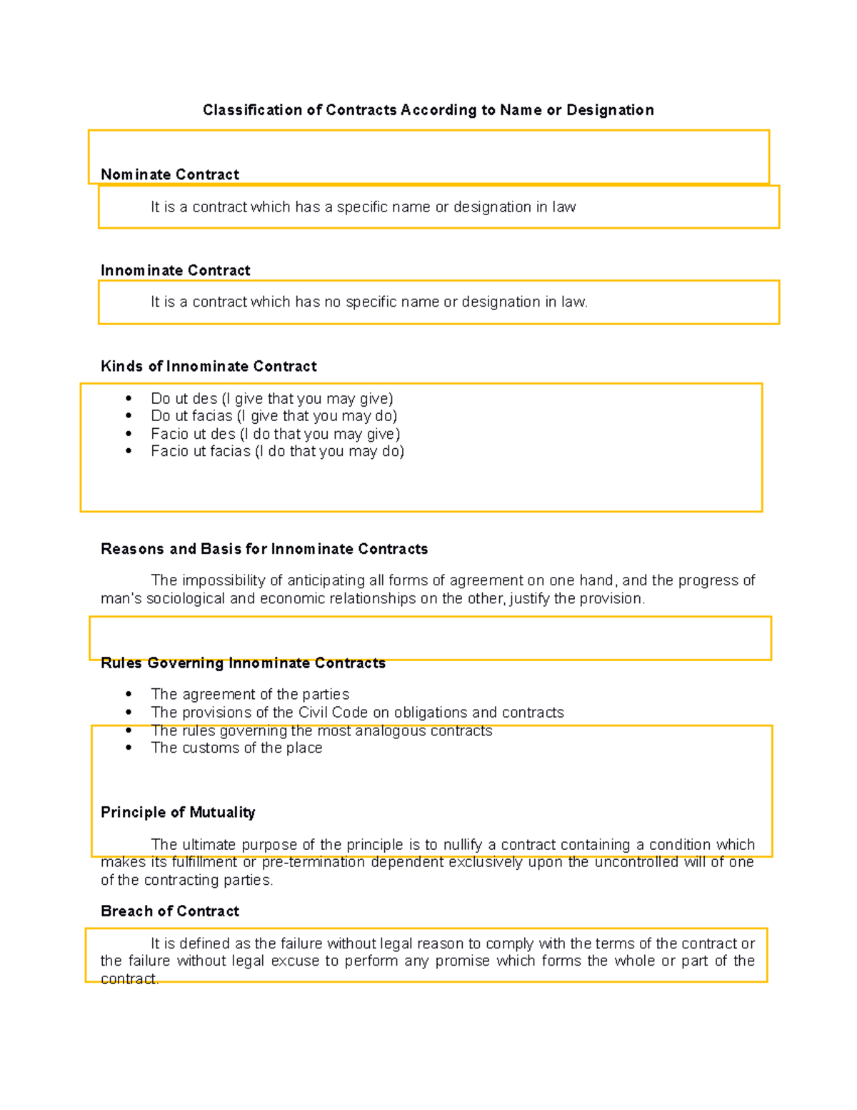 Classification of Contracts in Law: Nominate & Innominate Types - Studocu