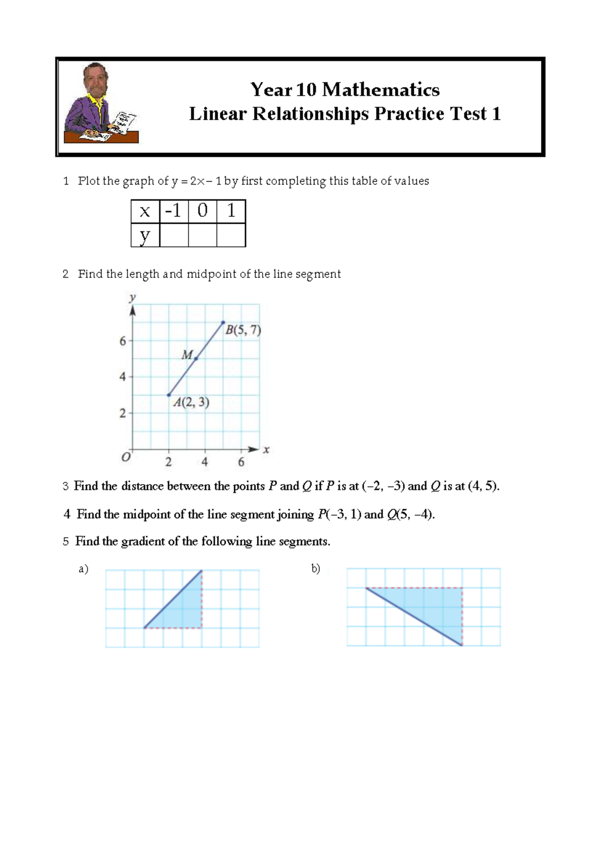 Year 10 Mathematics Linear Relationships Practice Test - Studocu