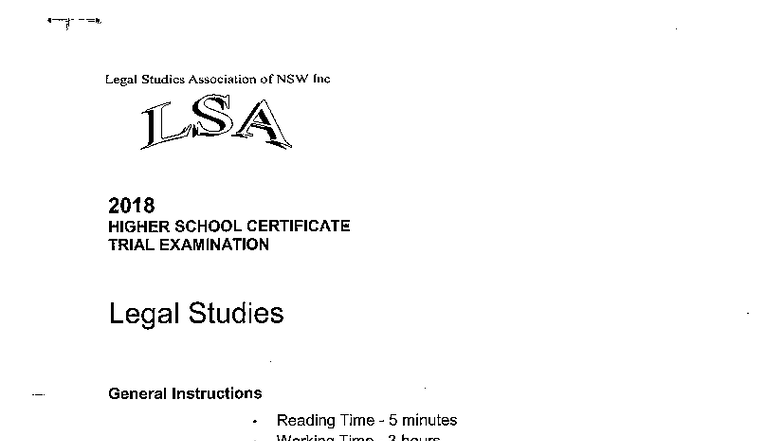2018 LSA Higher School Certificate Trial Exam - Legal Studies - Studocu