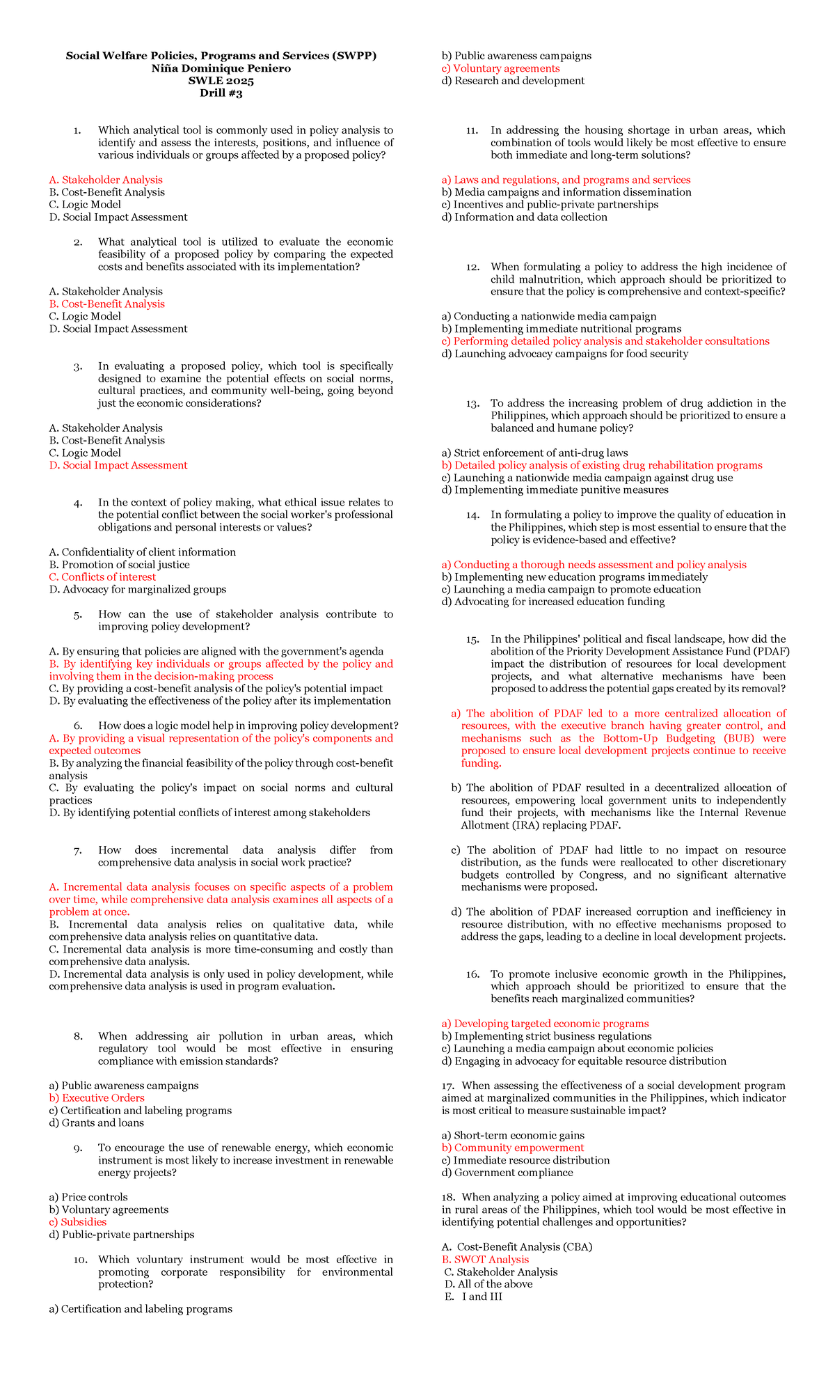 SWPP 2025 Drill 3: Social Welfare Policy Analysis Questions and Answers ...