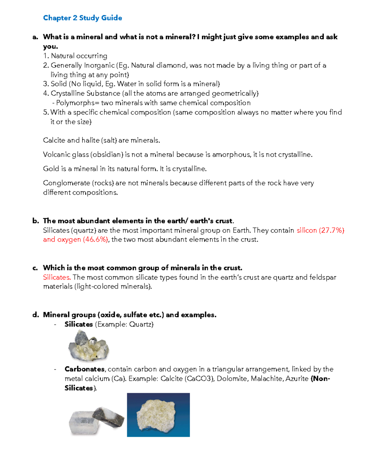 Chapter 2 Study Guide - Summary of Minerals in Earth Science - Studocu