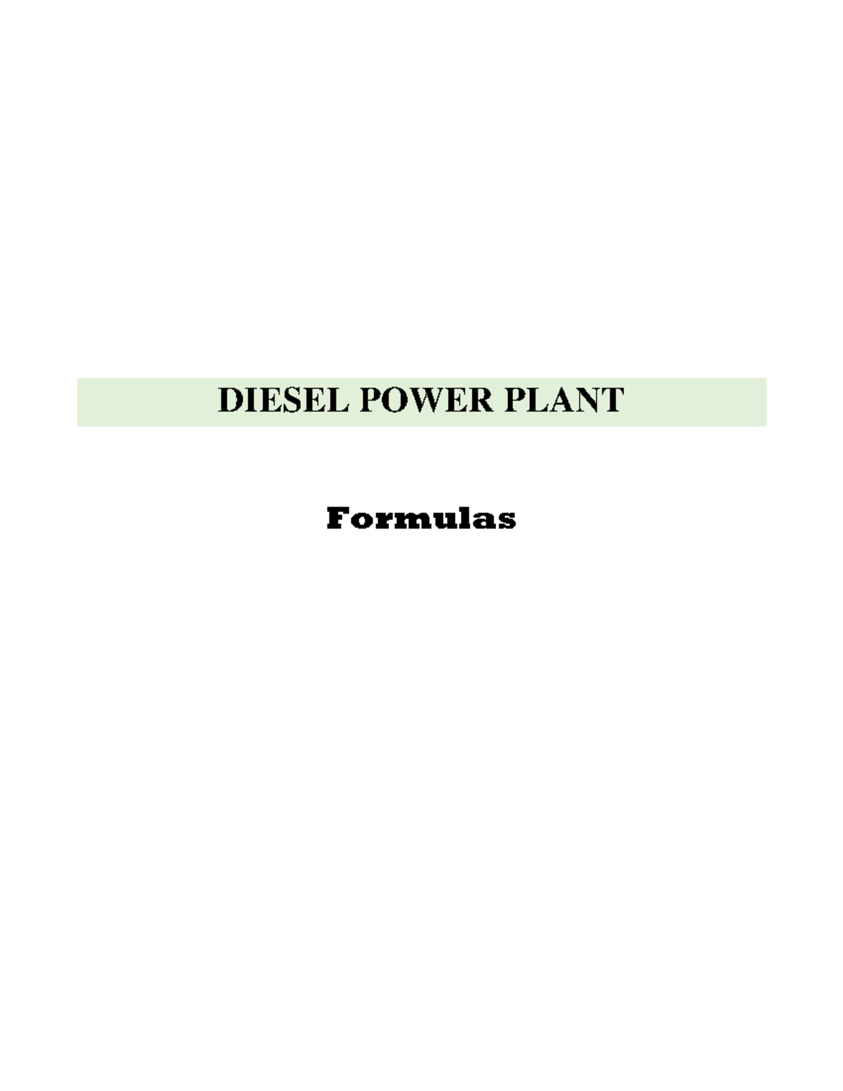 Diesel Power Plant Performance Formulas and Calculations - Studocu