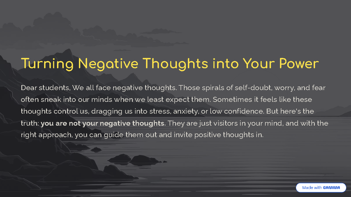 Turning Negative Thoughts into Your Power: A Guide to Positivity - Studocu