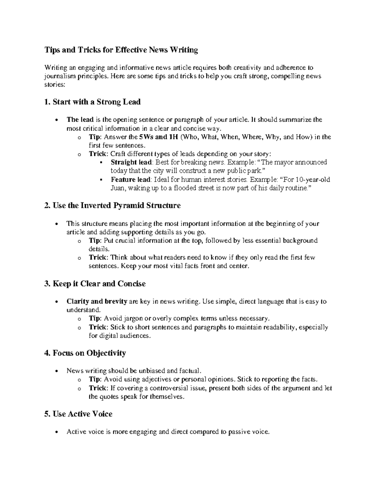 Guidelines for Effective News Writing Techniques - Studocu
