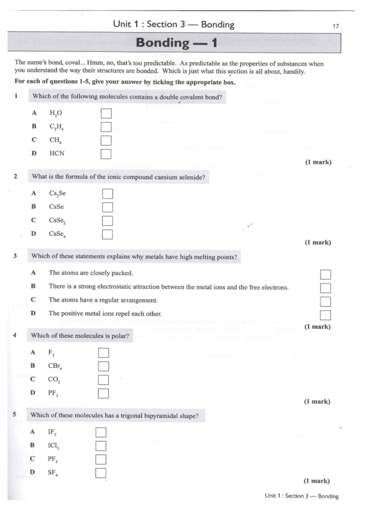 Unit 1: Section 3 Bonding CGP Worksheets - Studocu