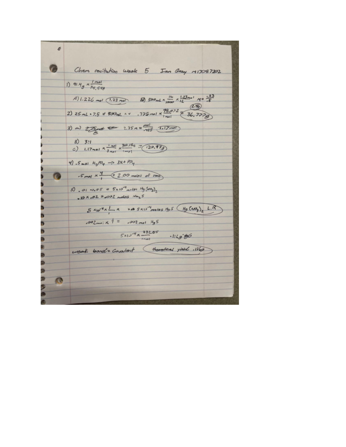Chem Recitation Week 5 - M17087202 Notes and Calculations - Studocu