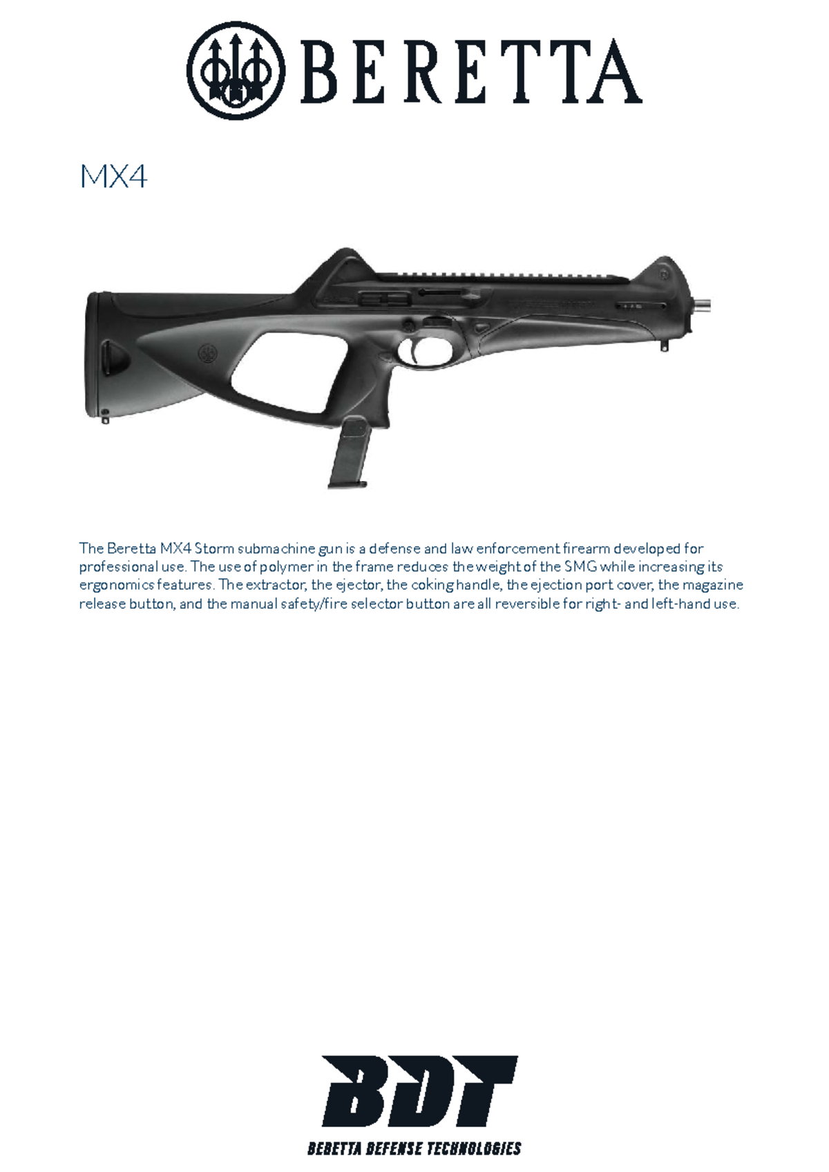 MX4 BDT EN: Descripción y Funcionamiento del Beretta MX4 Storm - Studocu