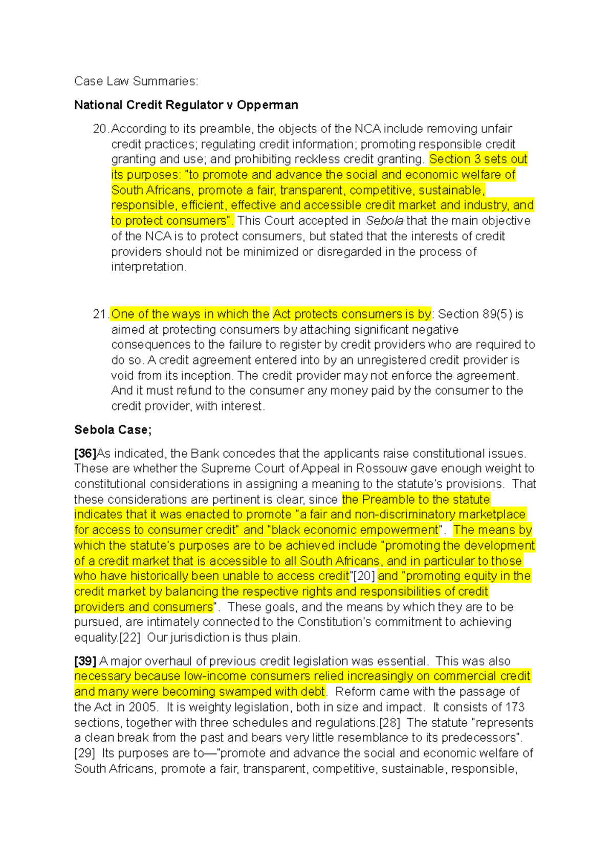 NCA Case Law Summaries: Consumer Protection Insights and Analysis - Studocu