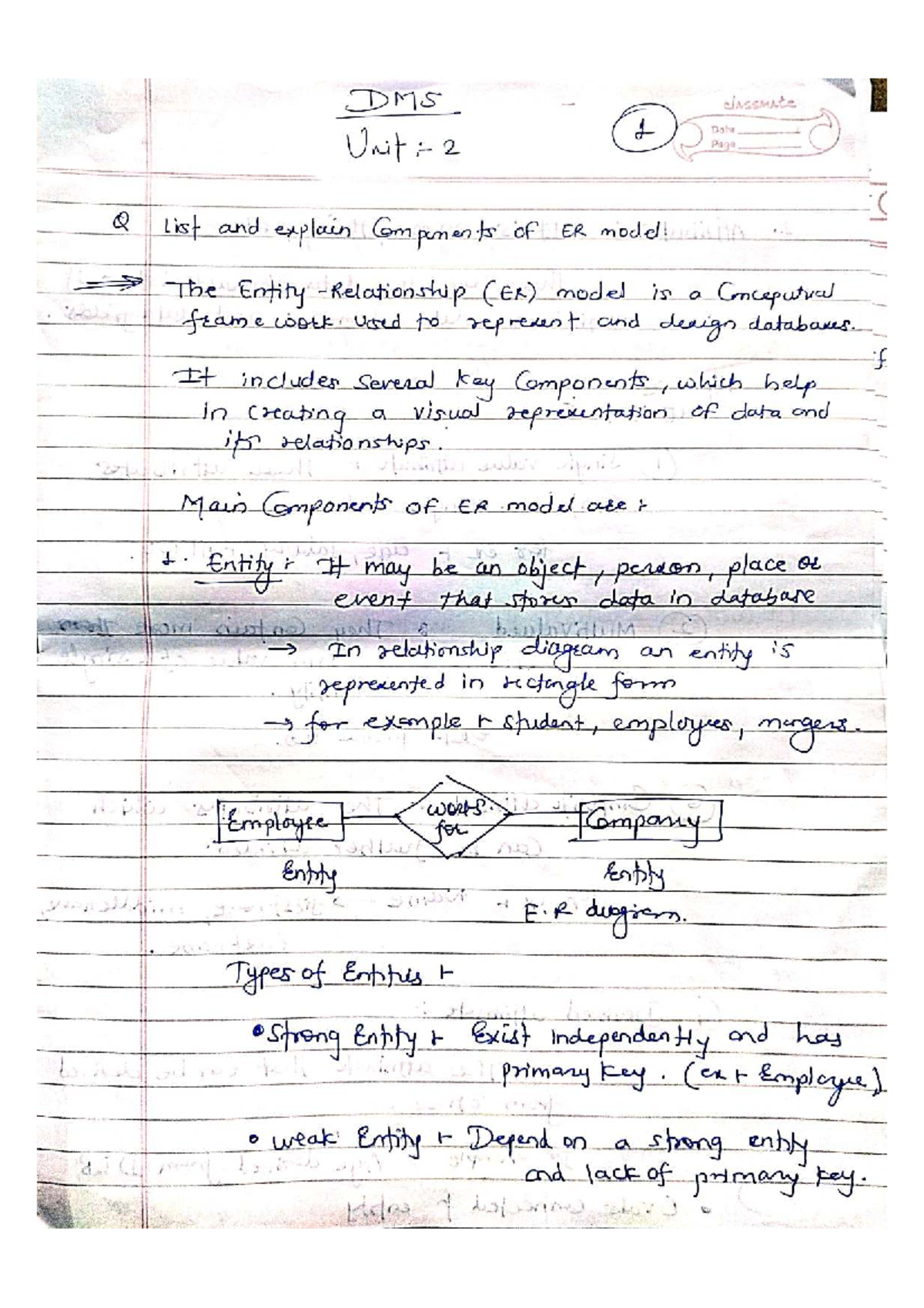 DBMS UNIT 2 - DBMS unit 2 notes - DMS classmate 1 Date 2 Page Q list ...