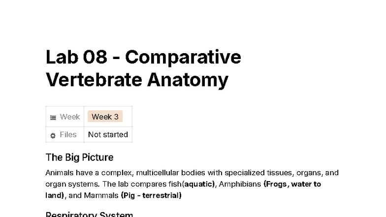 Lab 08 - Comparative Anatomy of Vertebrates: Fish, Frog, Pig - Studocu