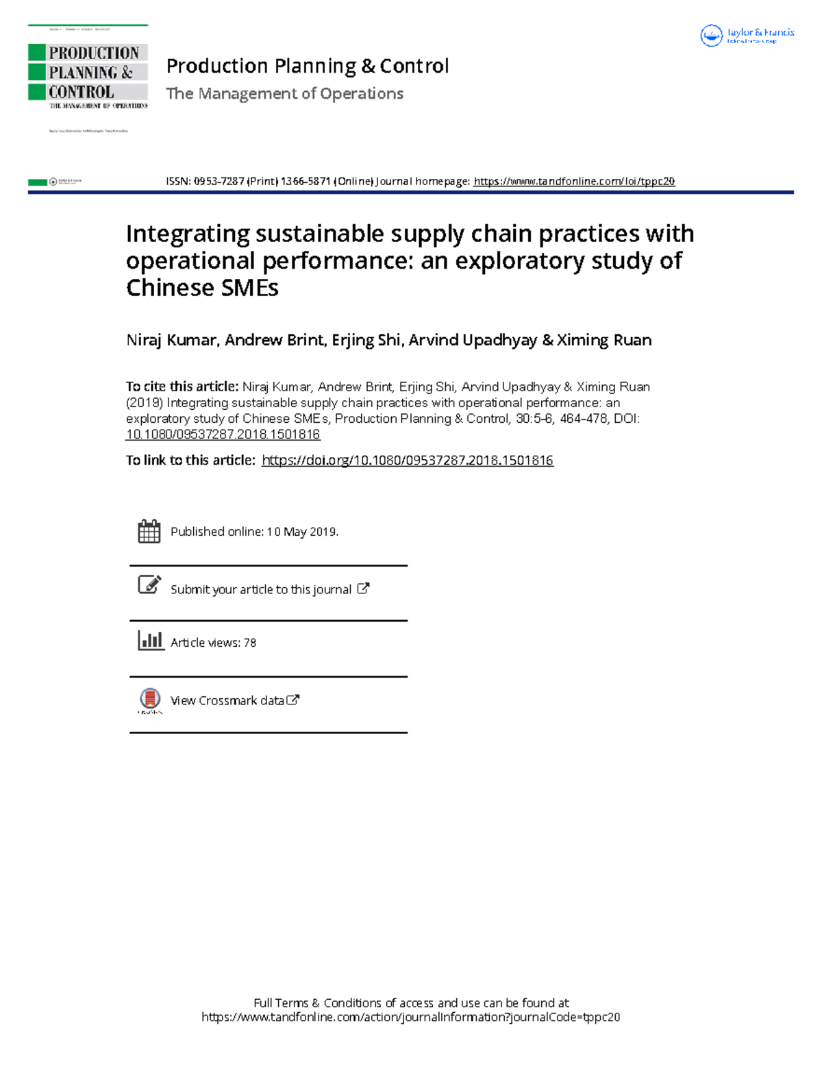 10.1080@09537287 - sustainable supply chain practices - Full Terms ...