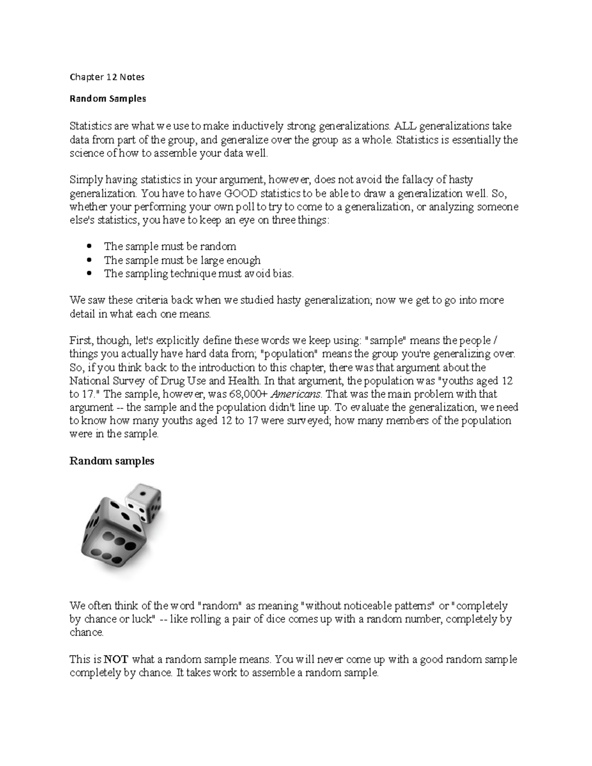 Chapter 12 Notes - Chapter 12 Notes Random Samples Statistics are what ...