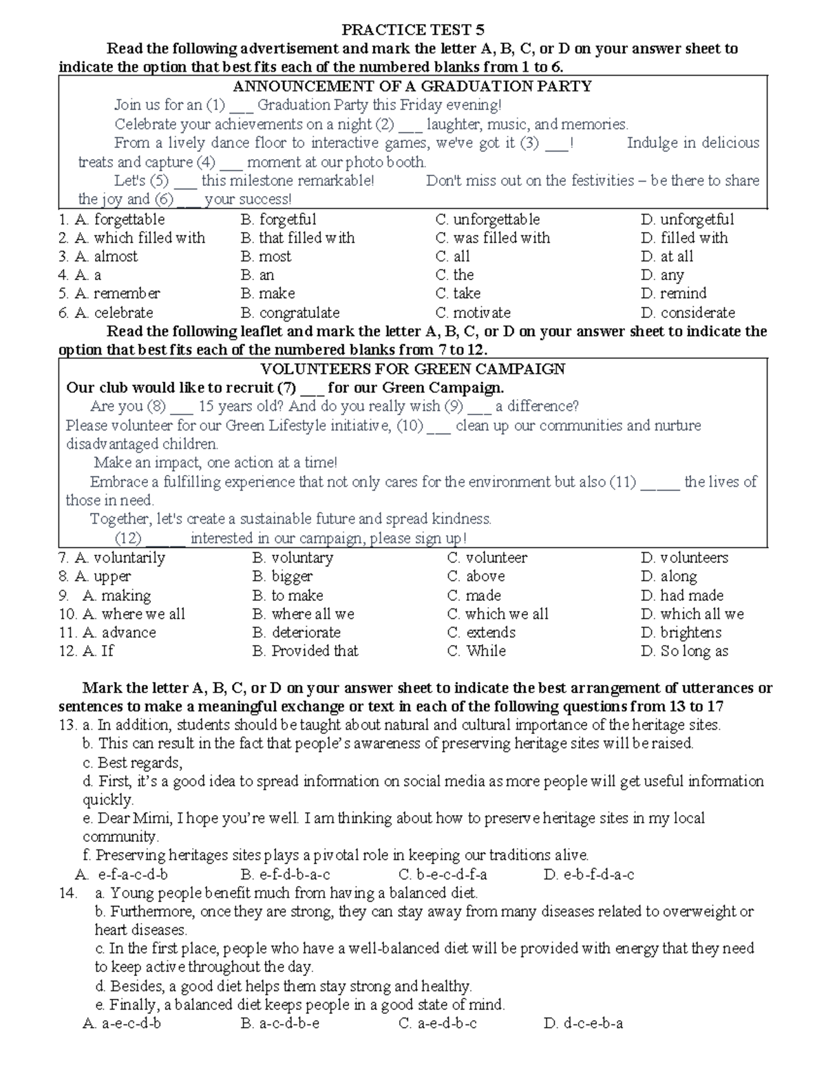 Practice Test 5 - English Language Proficiency Exam - Studocu