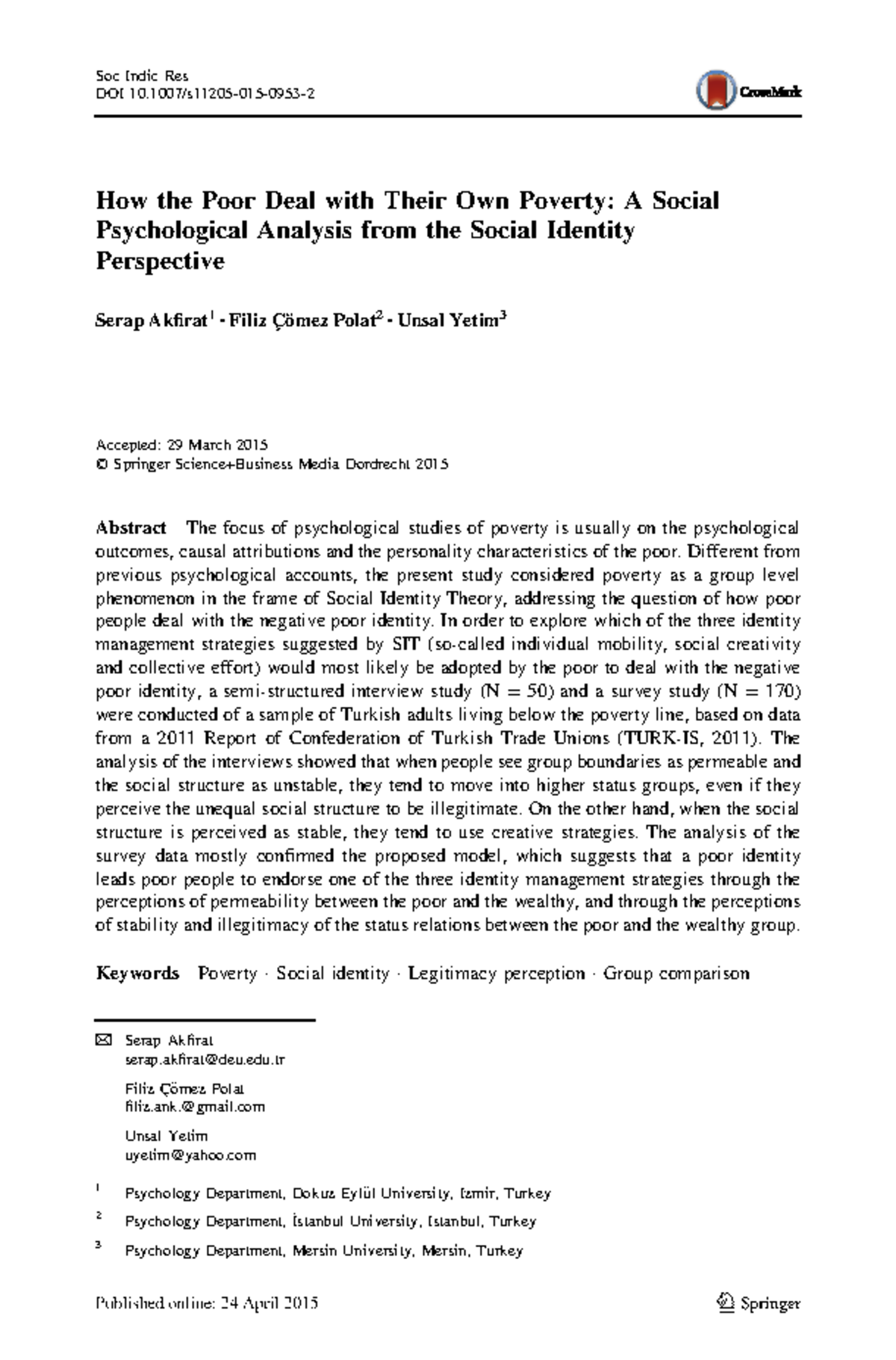 How the Poor Manage Their Identity: Insights from Turkey's Poverty ...