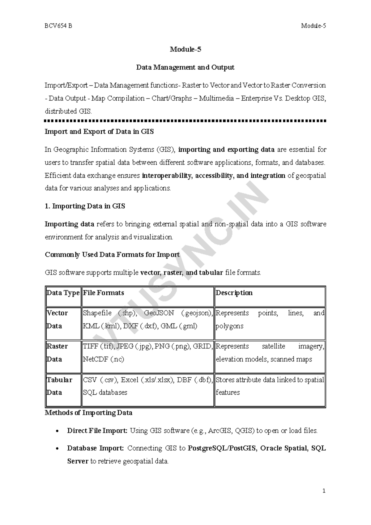 BCV654 B Data Management: Importing, Exporting, and Conversion in GIS ...