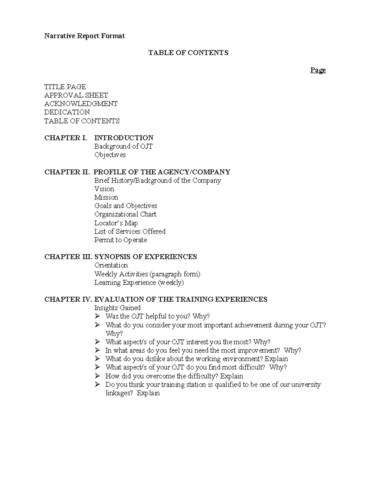 OJT Narrative Report Format for Bachelor of Arts (Social Science) - Studocu
