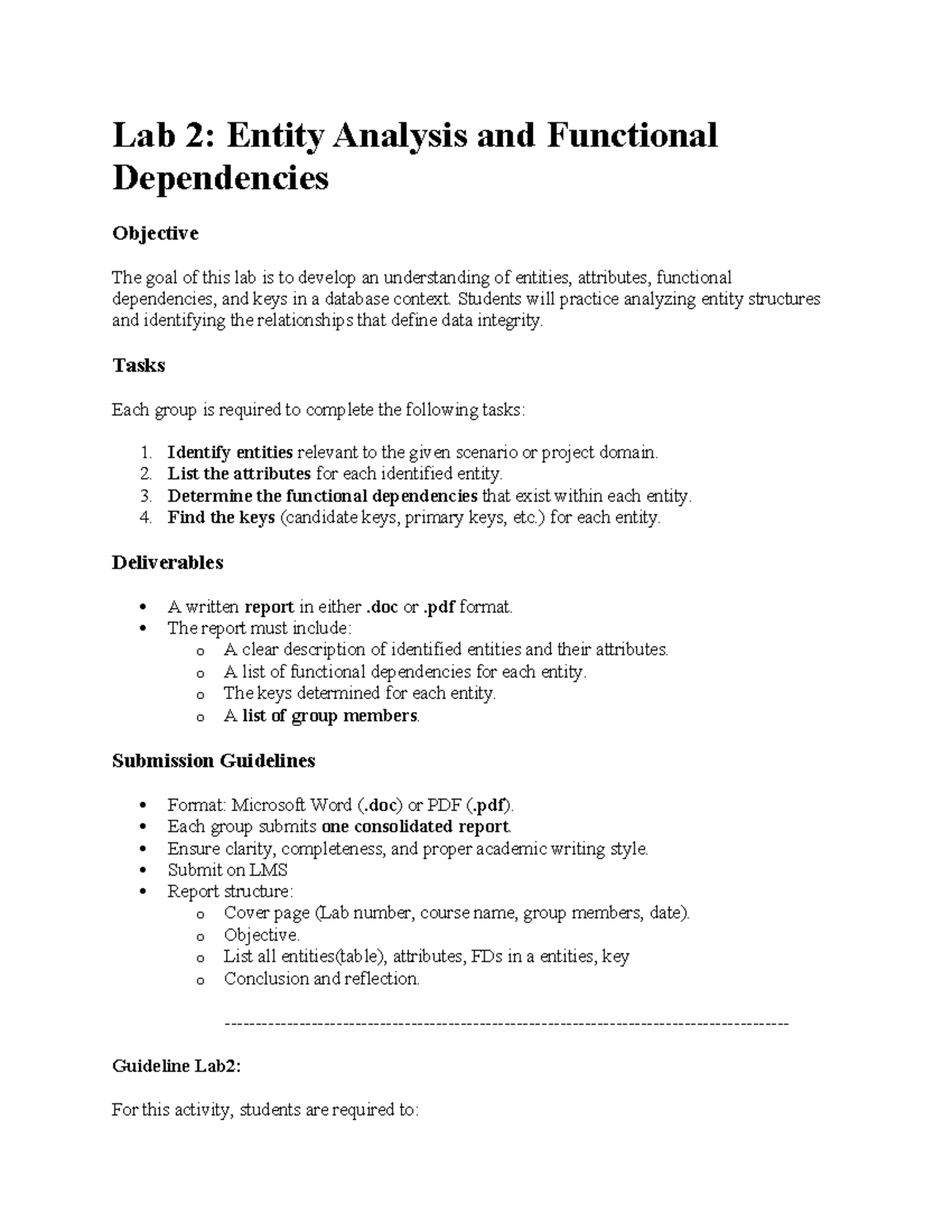 Lab 2: Entity Analysis & Functional Dependencies Report - Studocu