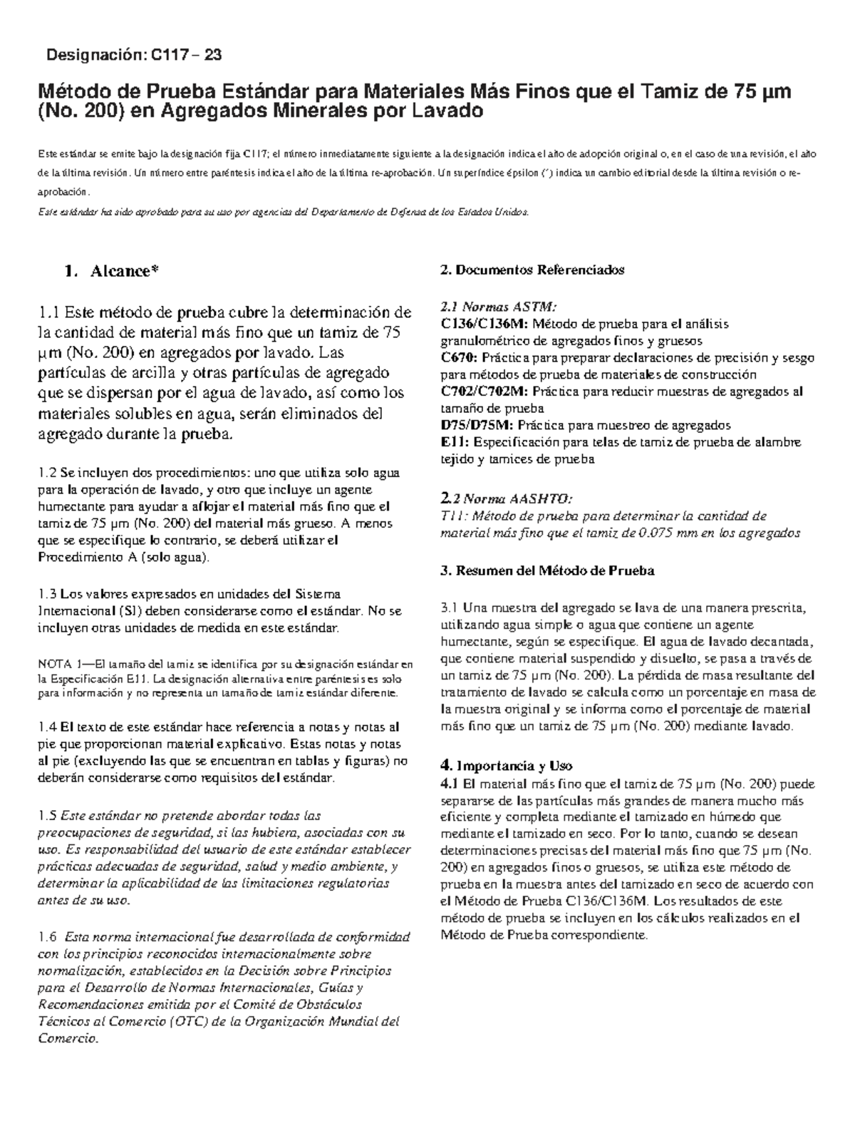 ASTM C117-23: Método de Prueba para Agregados por Lavado en Español ...
