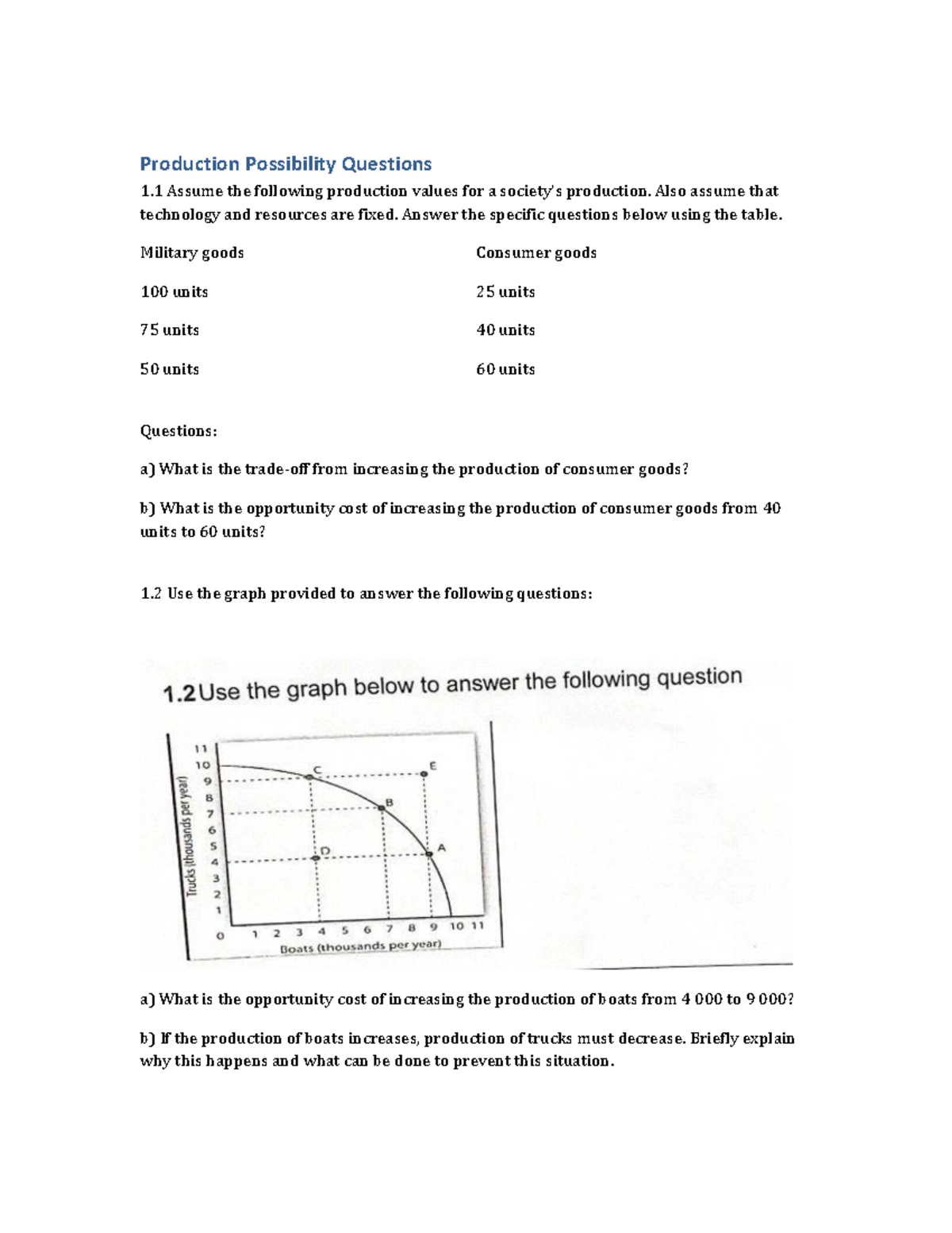 Economics 1A Production Possibility Questions and Answers - Studocu