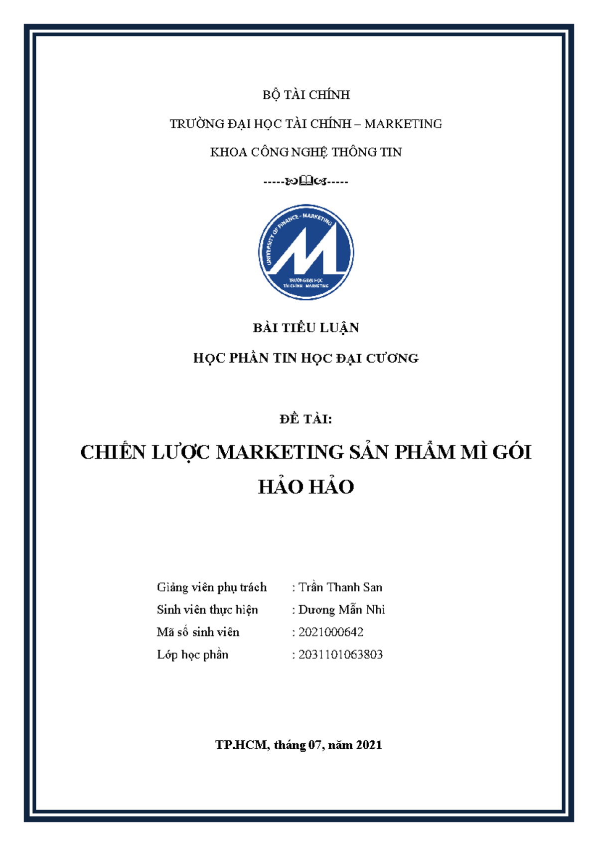 Chiến Lược Marketing Sản Phẩm Mì Gói Hảo Hảo - TINHOC101 - Studocu