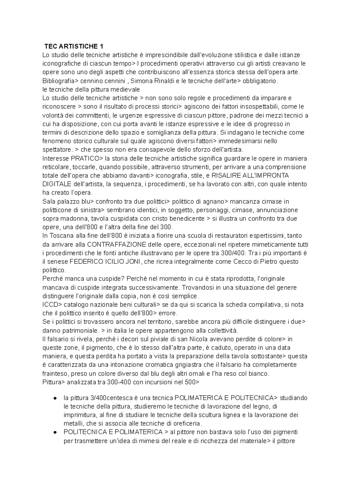 TEC ARTISTICHE 1: Studio delle Tecniche e Storia dell'Arte - Studocu