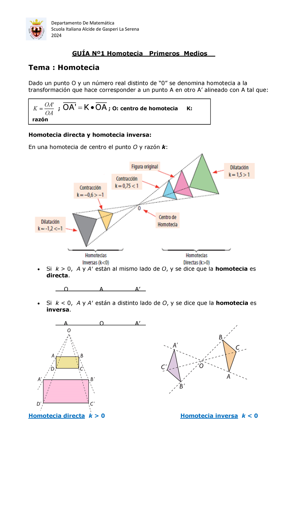 Guía Nº1 2024 Homotecia 1º Medio - Ejercicios y Teoría - Studocu