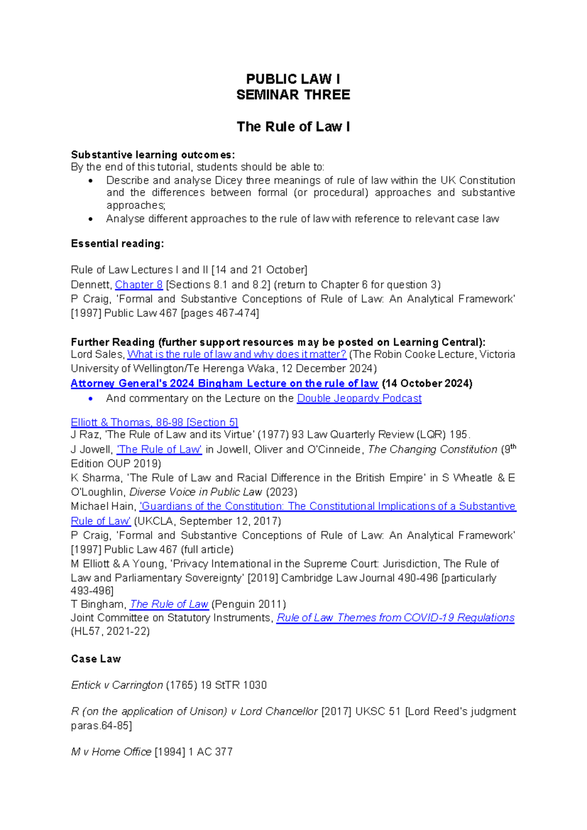 PUBLIC LAW I TUTORIAL 3: The Rule of Law Analysis and Case Studies ...