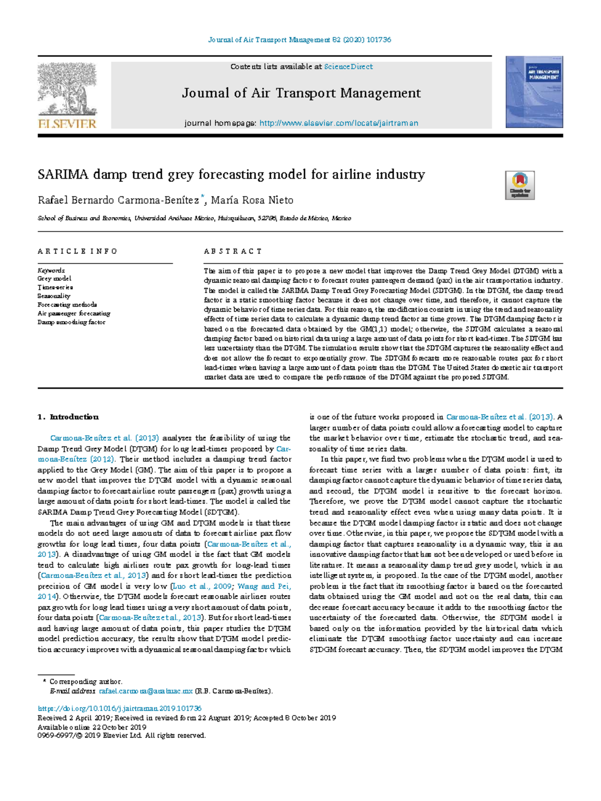 SARIMA Damp Trend Grey Model for Airline Passenger Forecasting - Studocu