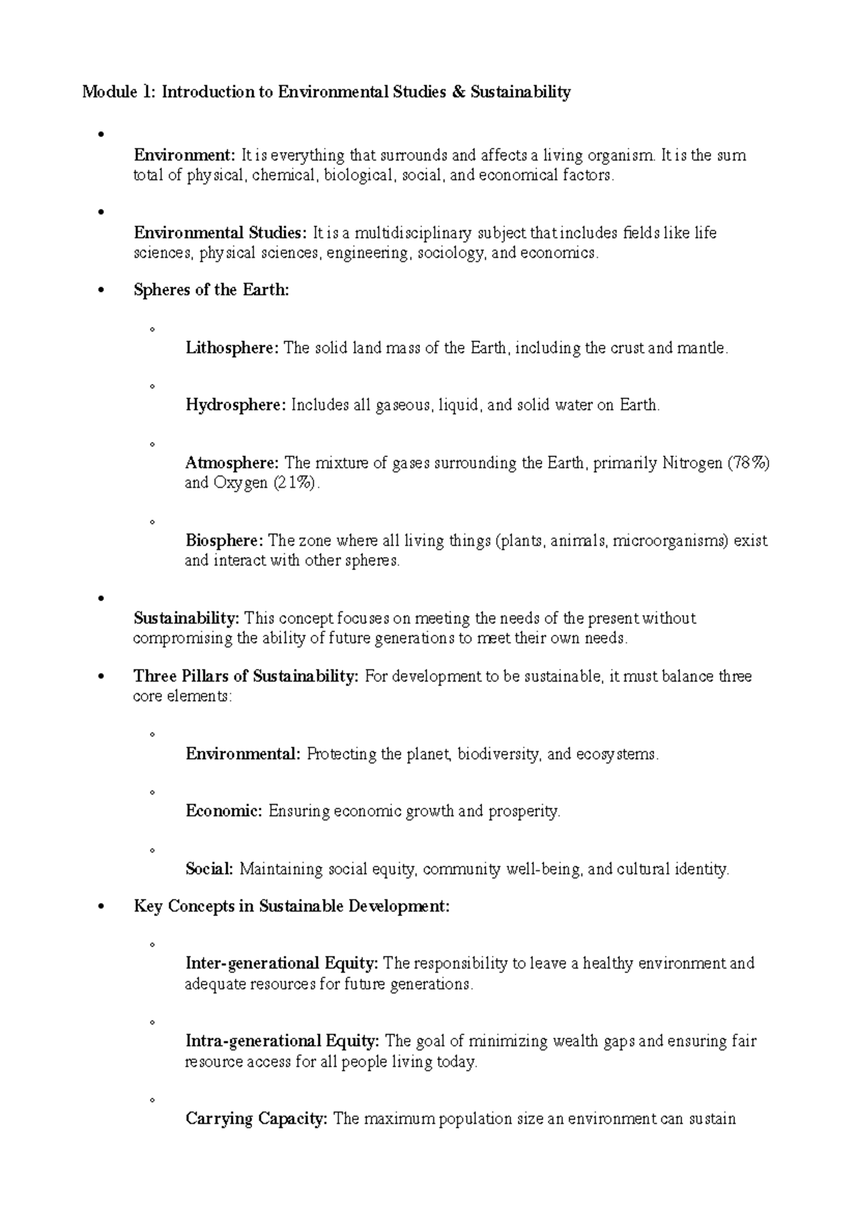 Module 1: Intro to Environmental Studies & Sustainability Concepts ...