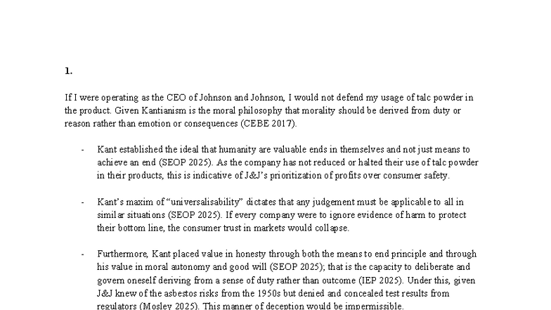 BUS101 Week 7 Tutorial: Ethical Implications of Talc Powder Use - Studocu