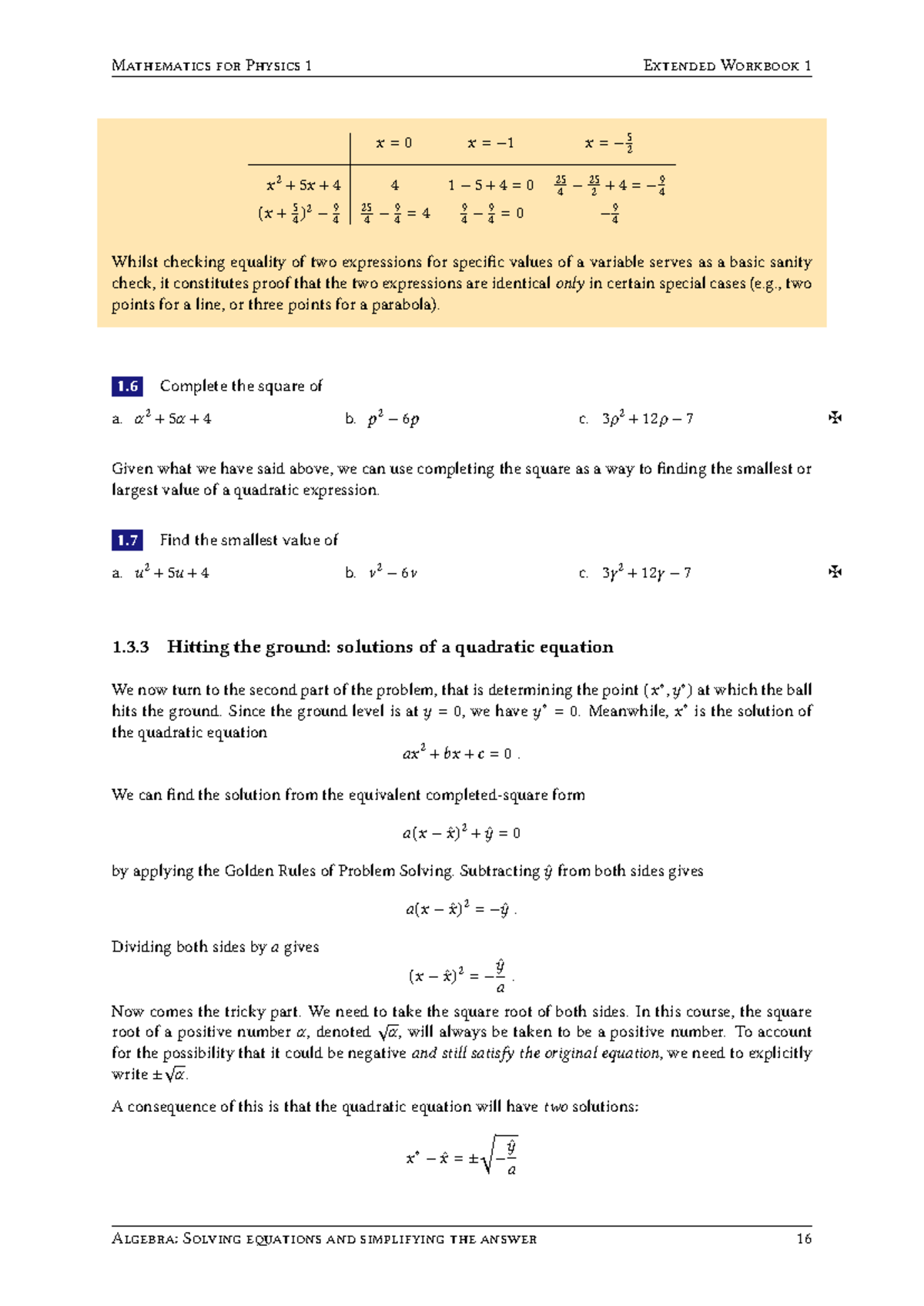 Mathematics for Physics 1: Extended Workbook 1 Algebra Solutions - Studocu
