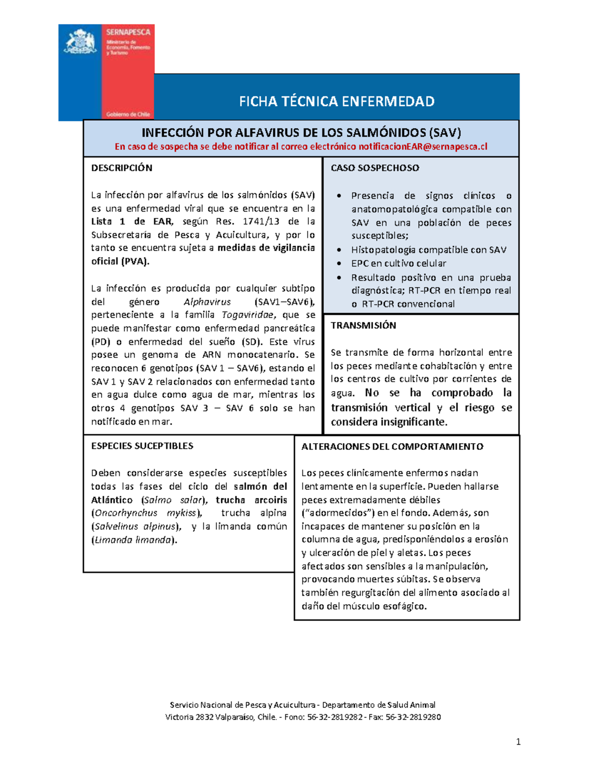 FICHA TÉCNICA: Infección por Alfavirus de los Salmónidos (SAV) - Studocu