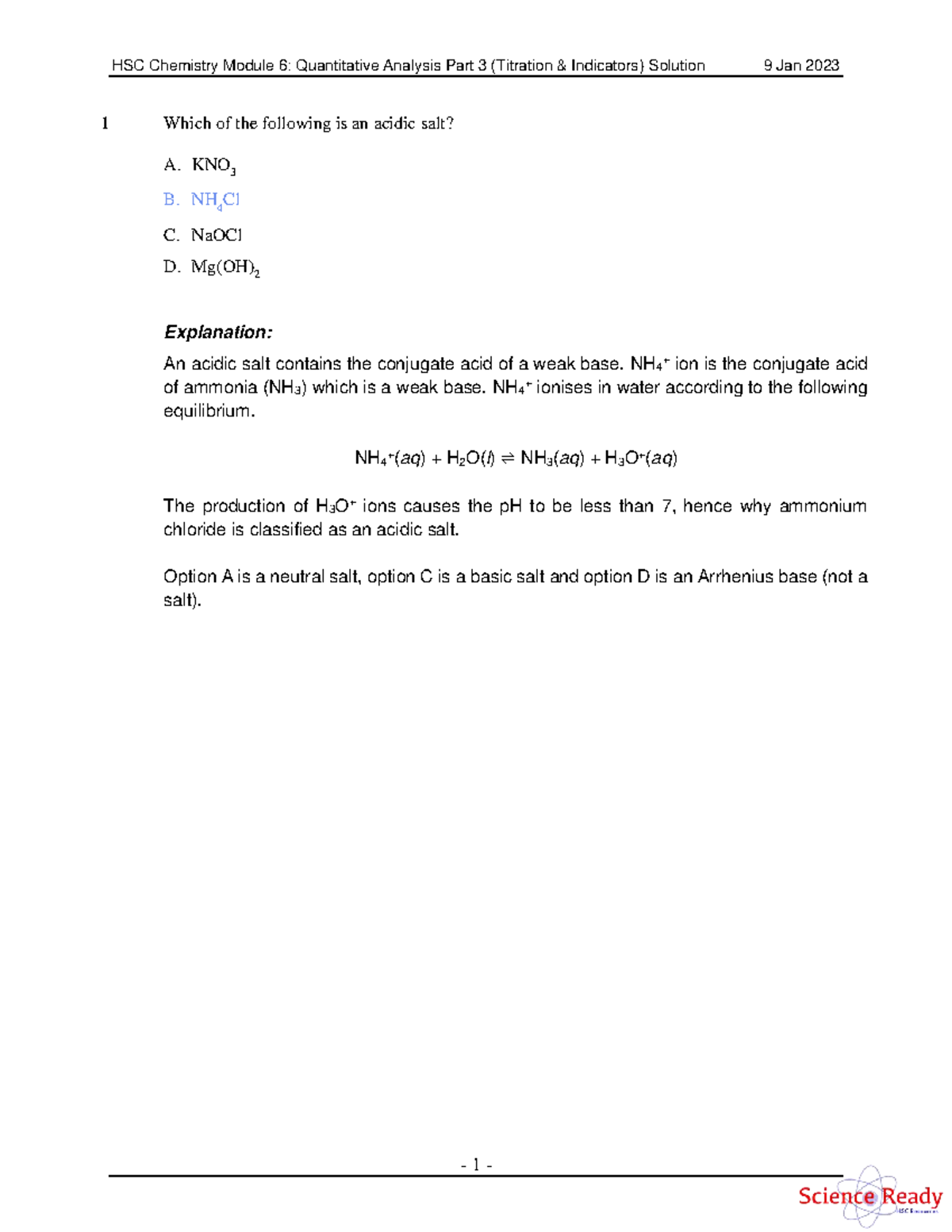 HSC Chemistry Module 6: Week 6 Topic Test - Titration Solutions - Studocu