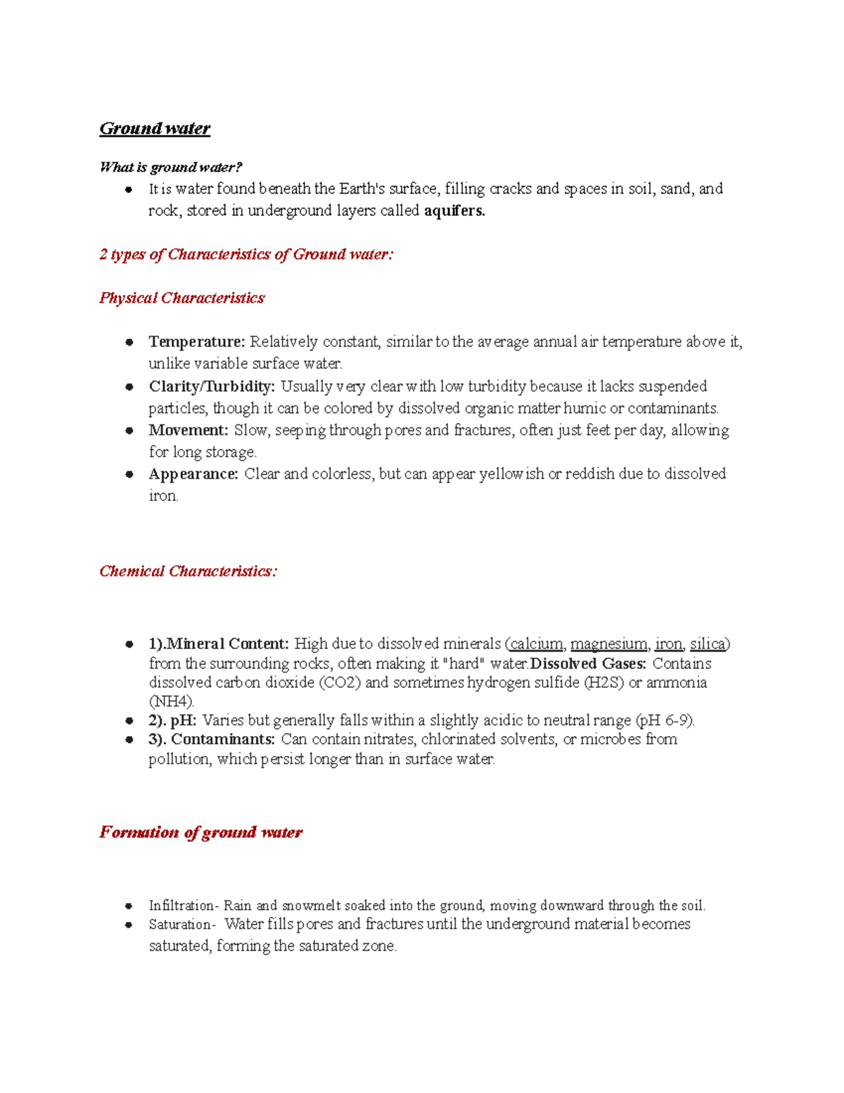 Ground Water Characteristics and Aquifer Types - Geology N/A - Studocu