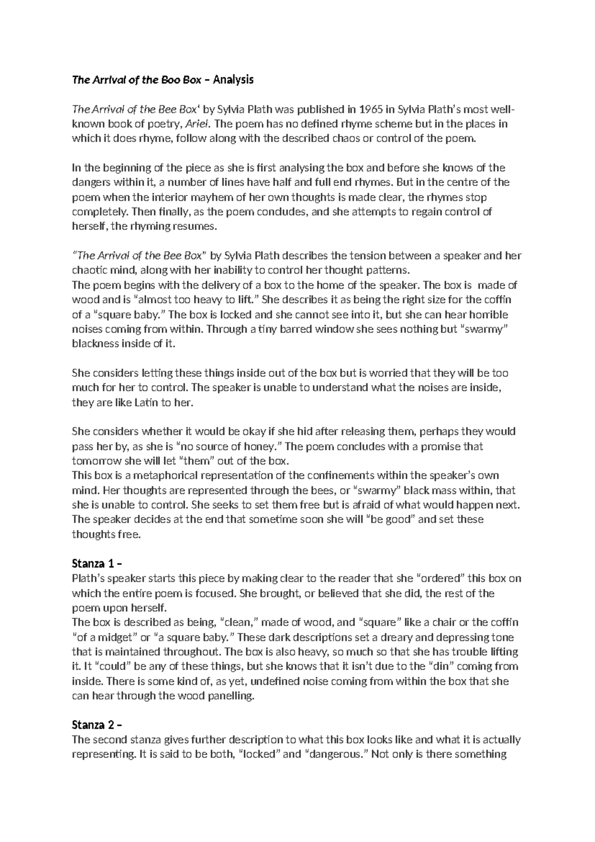 The Arrival of the Bee Box Analysis - The Arrival of the Boo Box ...