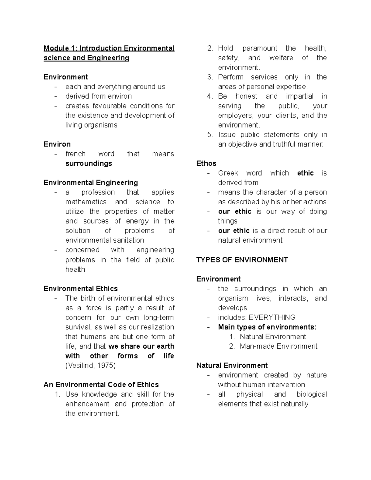 Module 1: Intro to Environmental Science & Engineering (ENV 101) - Studocu