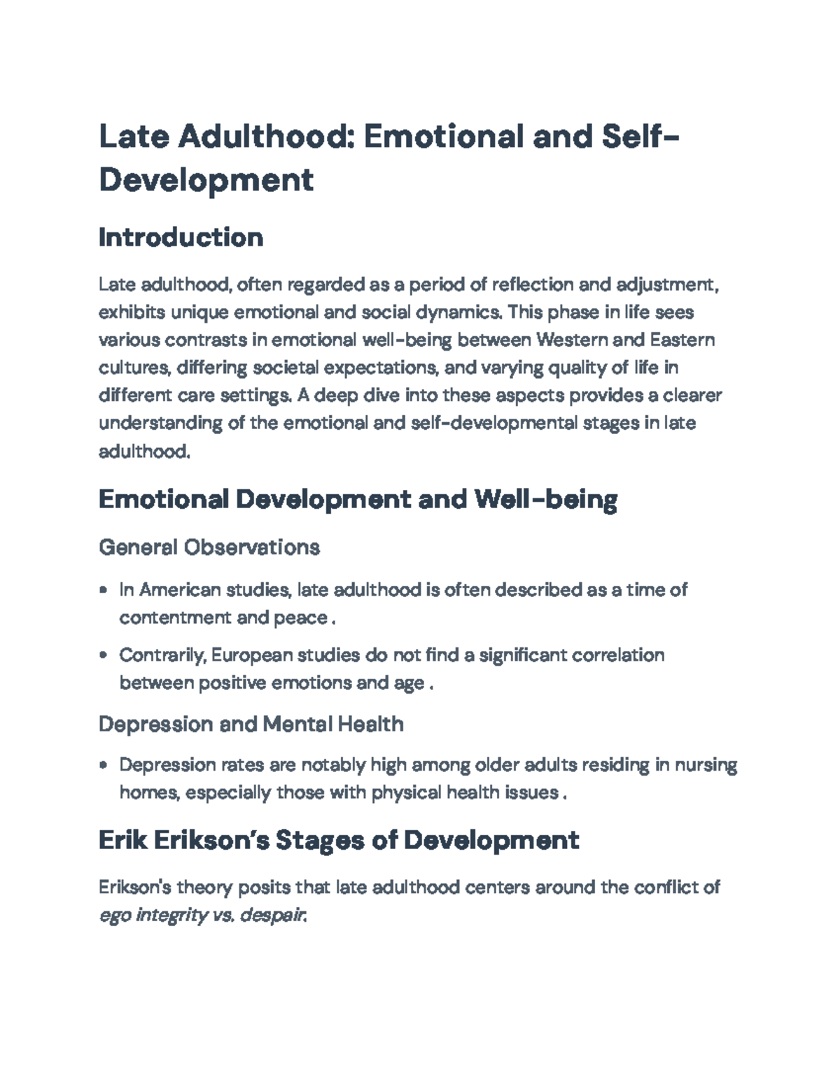 Late Adulthood: Emotional and Self-Development Overview - Late ...