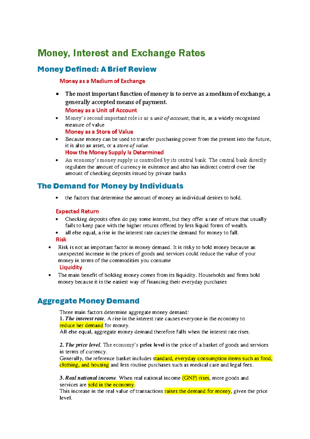 Money, Interest Rates & Exchange Rates (Econ 101: Lecture Notes) - Studocu