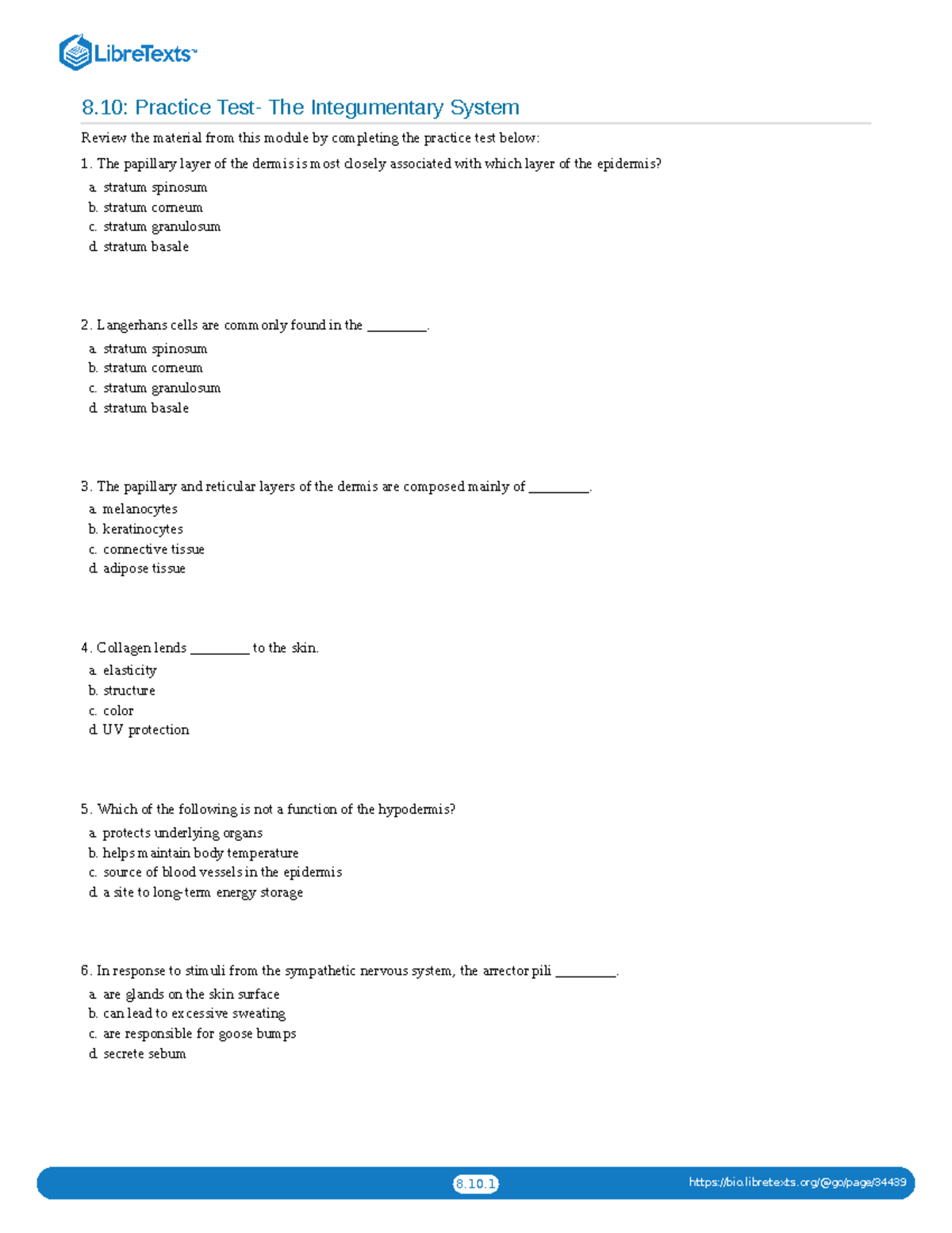 8 - Integumentary system - 8: Practice Test- The Integumentary System ...